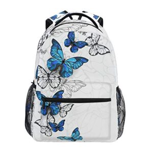 blue white butterfly laptop backpack, travel computer bag for women & men, college school bookbag backpack for students(m)