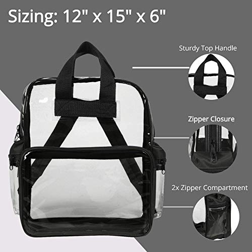 Nufazes Clear Backpack - See Through Daypack Clear Backpacks in Black