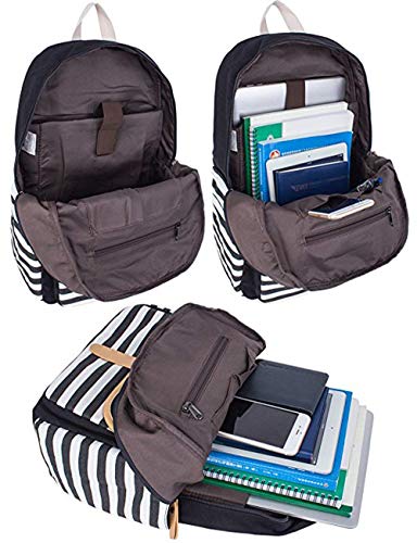 BAGTOP School Backpack Set - Canvas Teen Girls Bookbags 15" Laptop Backpack + Lunch Bags + Drawstring Backpack + Pen Case Bags Set (Black-3)