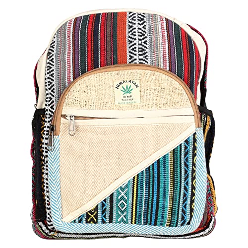 13" Medium hemp backpack, cotton stripe backpack, himalayan hemp backpack, hiking backpack, fair trade bag, free spirit bag, hippie bag, nepali bag, boho bag