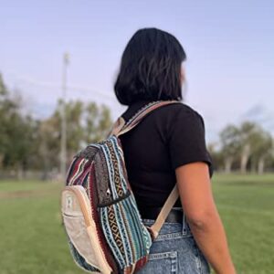 13" Medium hemp backpack, cotton stripe backpack, himalayan hemp backpack, hiking backpack, fair trade bag, free spirit bag, hippie bag, nepali bag, boho bag