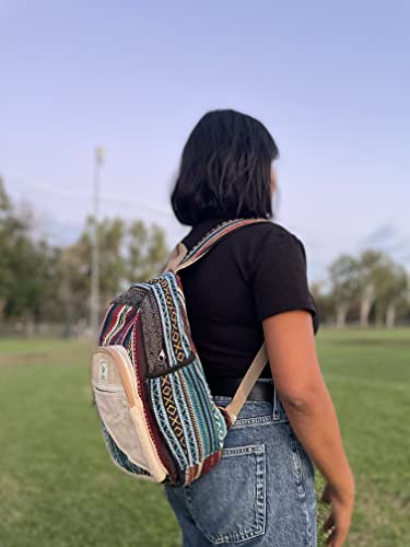 13" Medium hemp backpack, cotton stripe backpack, himalayan hemp backpack, hiking backpack, fair trade bag, free spirit bag, hippie bag, nepali bag, boho bag