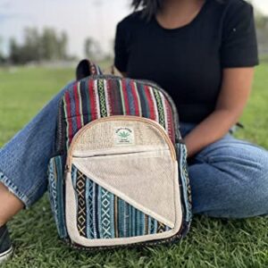 13" Medium hemp backpack, cotton stripe backpack, himalayan hemp backpack, hiking backpack, fair trade bag, free spirit bag, hippie bag, nepali bag, boho bag