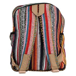 13" Medium hemp backpack, cotton stripe backpack, himalayan hemp backpack, hiking backpack, fair trade bag, free spirit bag, hippie bag, nepali bag, boho bag