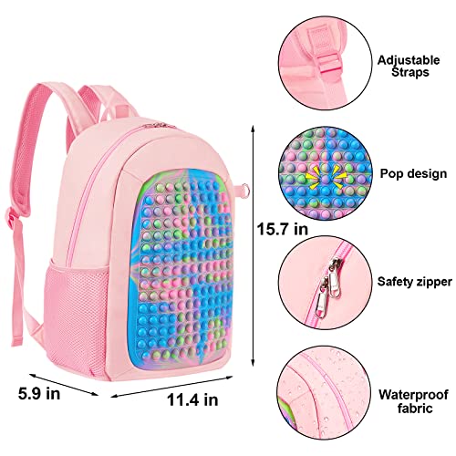 Gigilli Pop School Backpack for Girls, Rainbow Lightweight Girls Pop Bookbag Backpack for School, Large Capacity Elementary Schoolbag for School Supplies Birthday, Back to School Gifts for Girls Kids