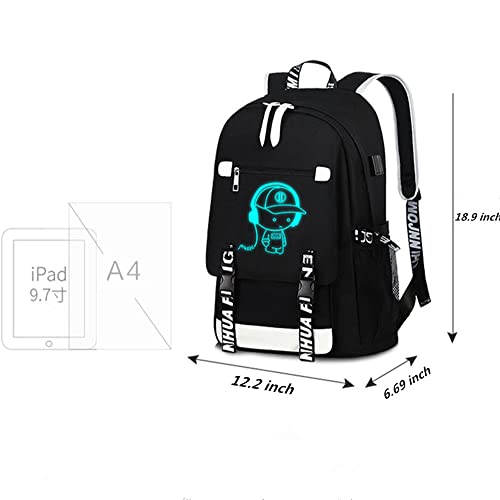 School Backpack ,Anime Luminous Noctilucent School Bags Daypack, Waterproof USB Chargeing Port Laptop Backpack Tech Bookbag Work Bag, bookbags for boys Backpacks for teens Backpack For Women (Black)