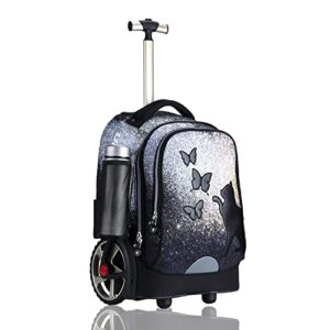 uniker rolling laptop bag for 14 inch laptop,19 inch roller bookbag for teens,roller travel bag,suitcase on wheels,wheeled bookbag,trolley school bag,schoolbag with wheels black cat butterfly…