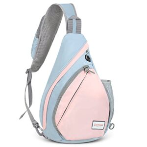 zomake sling bag,crossbody sling backpack shoulder chest bag for women men – travel hiking daypack (grey/light pink)