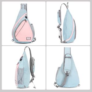 ZOMAKE Sling Bag,Crossbody Sling Backpack Shoulder Chest Bag for Women Men - Travel Hiking Daypack (Grey/Light Pink)