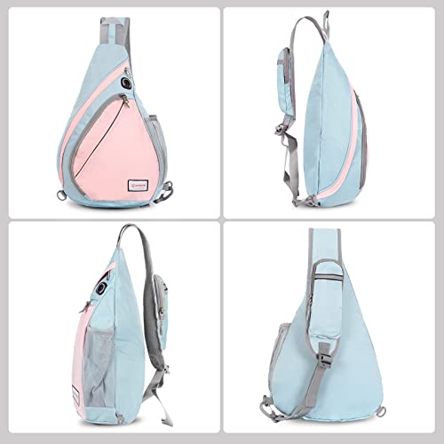 ZOMAKE Sling Bag,Crossbody Sling Backpack Shoulder Chest Bag for Women Men - Travel Hiking Daypack (Grey/Light Pink)