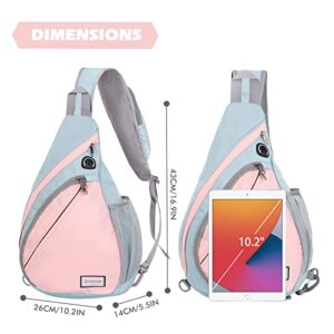 ZOMAKE Sling Bag,Crossbody Sling Backpack Shoulder Chest Bag for Women Men - Travel Hiking Daypack (Grey/Light Pink)