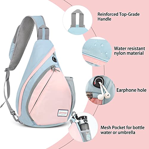 ZOMAKE Sling Bag,Crossbody Sling Backpack Shoulder Chest Bag for Women Men - Travel Hiking Daypack (Grey/Light Pink)