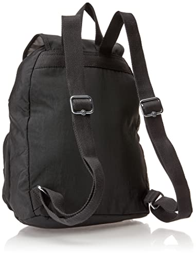 Kipling Girls' Women's Queenie, Adjustable Backpack Straps, Monkey Keychain, Key Clasp, Top Carry Handle, Black Tonal, 10" L x 13.25" H x 6.25" D