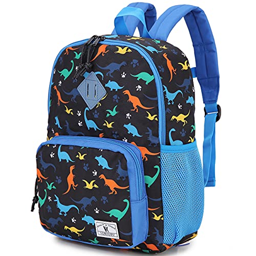 VX VONXURY Kids Backpack,Cute Preschool Toddler Schoolbag for Boys with Chest Strap Small（Black Dinosaur