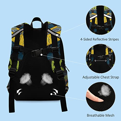 Glaphy Monster Truck Car Yellow Kids Toddler Backpack for Boys Girls, Children Bag Preschool Bookbag with Chest Strap for Daycare Kindergarten Travel