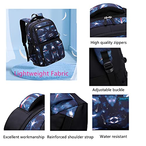 Boys Backpacks Primary Junior High School Bag Kids Bookbag 3 in 1 Casual Daypack Set Fashion Space Galaxy Printed Durable Knapsack with Lunch Bag