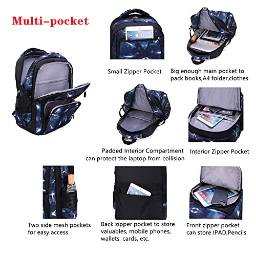 Boys Backpacks Primary Junior High School Bag Kids Bookbag 3 in 1 Casual Daypack Set Fashion Space Galaxy Printed Durable Knapsack with Lunch Bag