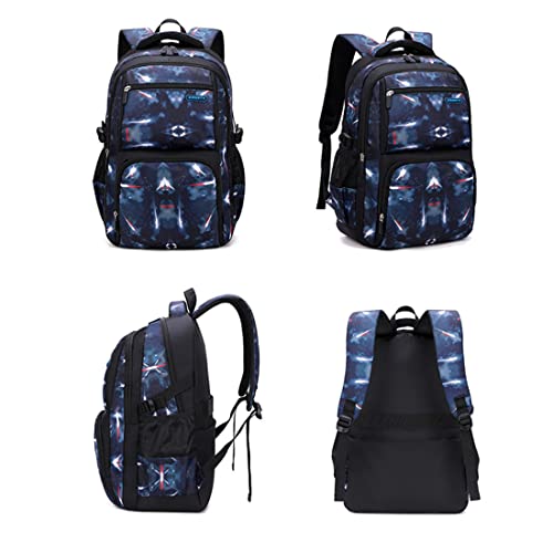 Boys Backpacks Primary Junior High School Bag Kids Bookbag 3 in 1 Casual Daypack Set Fashion Space Galaxy Printed Durable Knapsack with Lunch Bag