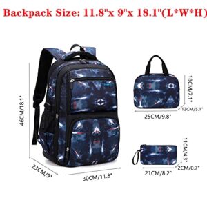 Boys Backpacks Primary Junior High School Bag Kids Bookbag 3 in 1 Casual Daypack Set Fashion Space Galaxy Printed Durable Knapsack with Lunch Bag