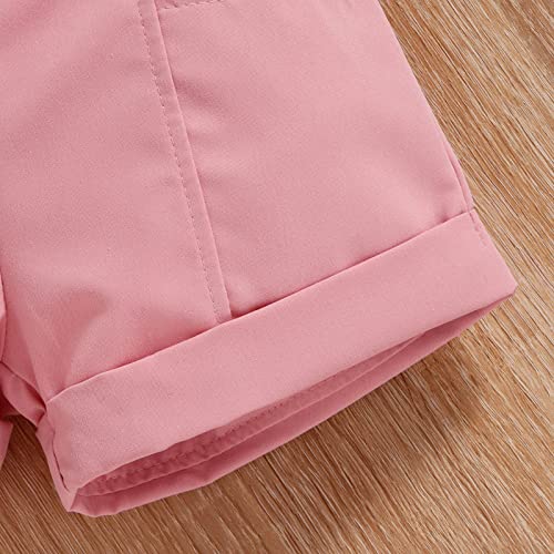 Yunfanda Toddler Girl Kids Shorts Outfit One Shoulder Ruffle Crop Tops + Pants 2Pcs Summer Clothes Set (White Tops+Pink Shorts, 4-5T),JX-F002