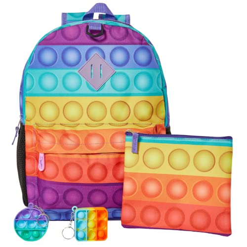 RALME Printed Fidget Popper Backpack Set for Kids with Pop It Keychain Bubble Poppers and Pencil Case