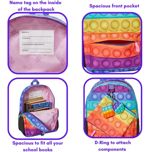 RALME Printed Fidget Popper Backpack Set for Kids with Pop It Keychain Bubble Poppers and Pencil Case