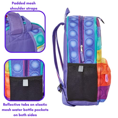 RALME Printed Fidget Popper Backpack Set for Kids with Pop It Keychain Bubble Poppers and Pencil Case