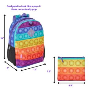 RALME Printed Fidget Popper Backpack Set for Kids with Pop It Keychain Bubble Poppers and Pencil Case