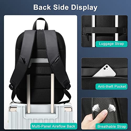 Laptop Backpack Work Business Slim Backpack 17'' Computer Men Women Expandable Lightweight Water-Resistant Durable Casual Daypack Anti-Theft USB Charging Port Bookbag for Travel College School-Black