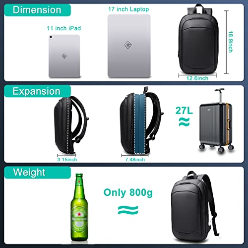 Laptop Backpack Work Business Slim Backpack 17'' Computer Men Women Expandable Lightweight Water-Resistant Durable Casual Daypack Anti-Theft USB Charging Port Bookbag for Travel College School-Black