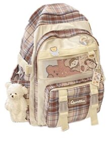 aoakva kawaii plaid backpack purple trendy travel bag with free cute bear pendant (plaid purple), regular