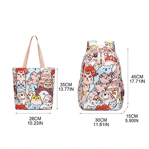 Cute School Backpack Kawaii Cat Print Bookbag Shoulder Bag for Teenagers Youth Rucksack Student Casual Daypack