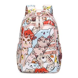 Cute School Backpack Kawaii Cat Print Bookbag Shoulder Bag for Teenagers Youth Rucksack Student Casual Daypack