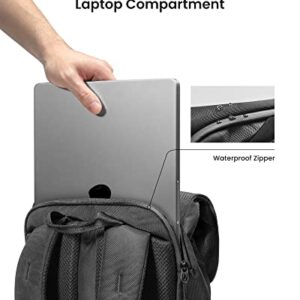 tomtoc Flap Laptop Backpack, Water-Resistant Durable Travel Backpack Rucksack for 13-16 Inch MacBook/15.6 Inch Notebook, Large Capacity Daypack for Work, School, Commuting, Weekend Holiday, 17L, Black