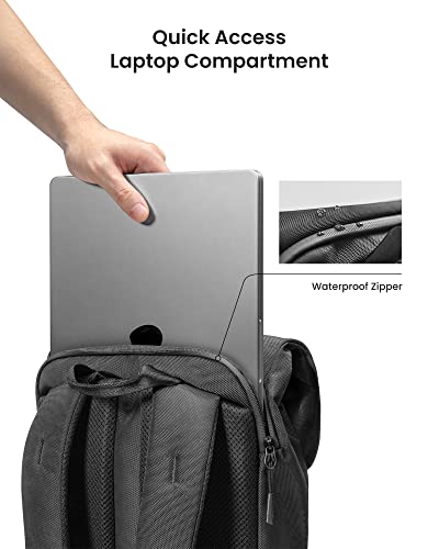 tomtoc Flap Laptop Backpack, Water-Resistant Durable Travel Backpack Rucksack for 13-16 Inch MacBook/15.6 Inch Notebook, Large Capacity Daypack for Work, School, Commuting, Weekend Holiday, 17L, Black