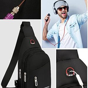 YERCHIC Small Sling Bag for Men Crossbody One Strap Casual Daypack Bag with Earphone Hole for Travel Outdoor Sports (Black)