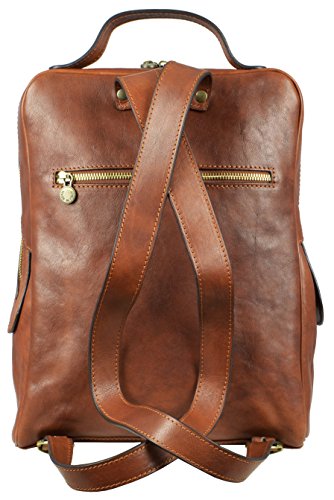 Time Resistance Leather Backpack Rucksack City Bag Unisex Matt Brown