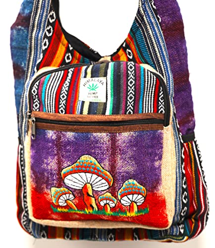 Himalaya Handmade Unique Design Mushroom Hand Embroidery crossbody bag Hippie Festival Travel 100% Hemp FAIR TRADE | Handmade with Love