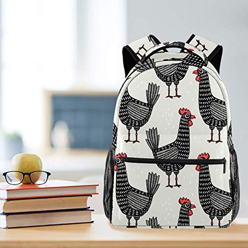 Retro Animal Chicken Pattern Large Backpack for Students School Bookbag