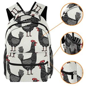 Retro Animal Chicken Pattern Large Backpack for Students School Bookbag