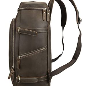 Lannsyne Vintage Full Grain Genuine Leather Backpack 18" Laptop Bag with Shoe Compartment Casual Travel Daypack Brown