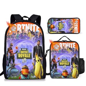 ceosmch 3pcs unisex game large capacity backpack climbing shoulder bag travel lunch bag cartoon stationery bag pencil bag