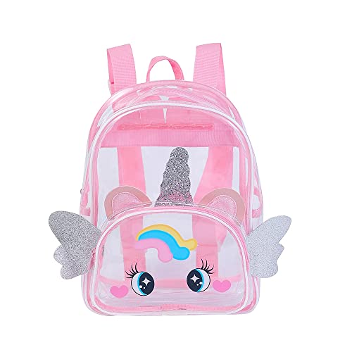 MOSSTYUS Women Lady Girls Clear Daypack Transparent Shoulder Bag Casual Backpack for Daily Travel Outdoor, Unicorn Pink