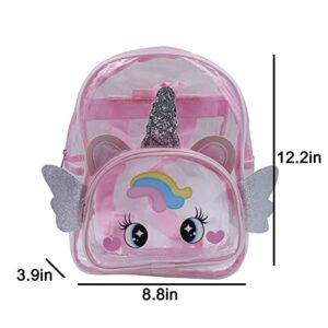 MOSSTYUS Women Lady Girls Clear Daypack Transparent Shoulder Bag Casual Backpack for Daily Travel Outdoor, Unicorn Pink