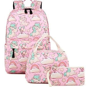 abshoo Cute Lightweight Kids School Bookbags Unicorn Girls Backpacks With Lunch Bag (Unicorn Pink Set G3)