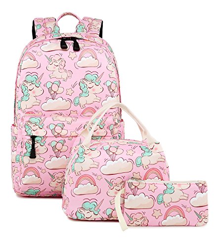 abshoo Cute Lightweight Kids School Bookbags Unicorn Girls Backpacks With Lunch Bag (Unicorn Pink Set G3)