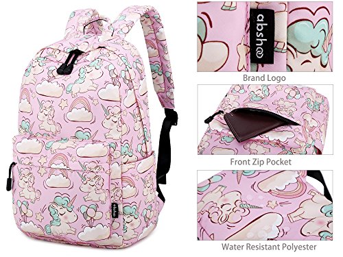 abshoo Cute Lightweight Kids School Bookbags Unicorn Girls Backpacks With Lunch Bag (Unicorn Pink Set G3)