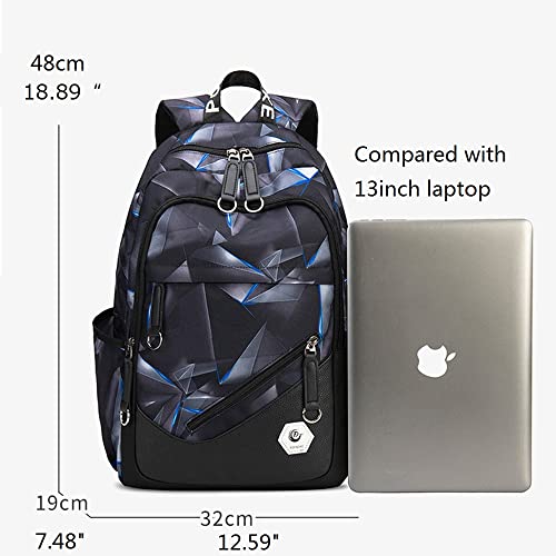 ETAISHOW Geometric-Print Kids School Bag Backpack for Boys Elementary Middle High Bookbag Back Pack for Teens Black Red