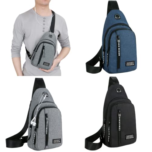 AMZTAN Crossbody Backpack for Men and Women, Waterproof Strap Bag, with USB Hole with Headphone Hole Strap Multipurpose Crossbody Chest Bag, Suitable for Shopping Working Hiking Outdoor Trip (Grey)