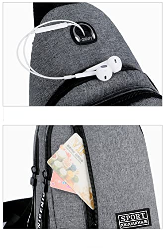 AMZTAN Crossbody Backpack for Men and Women, Waterproof Strap Bag, with USB Hole with Headphone Hole Strap Multipurpose Crossbody Chest Bag, Suitable for Shopping Working Hiking Outdoor Trip (Grey)